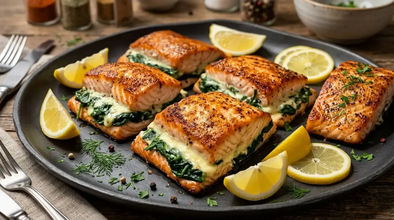 Blackened Salmon Stuffed with Spinach and Cheese