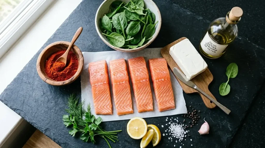 Blackened Salmon Stuffed with Spinach and Cheese