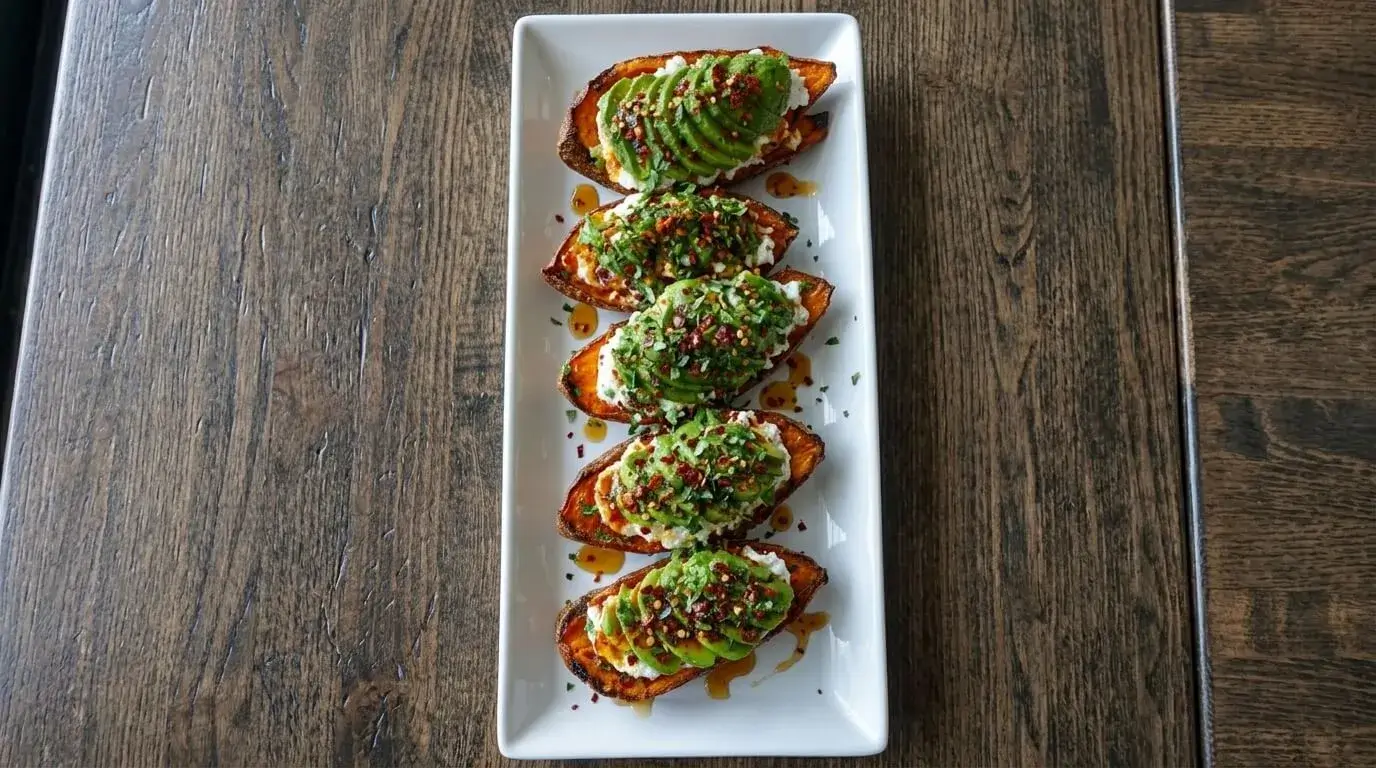 Loaded Sweet Potato Skins with Whipped Feta, Avocado and Chili Honey ...