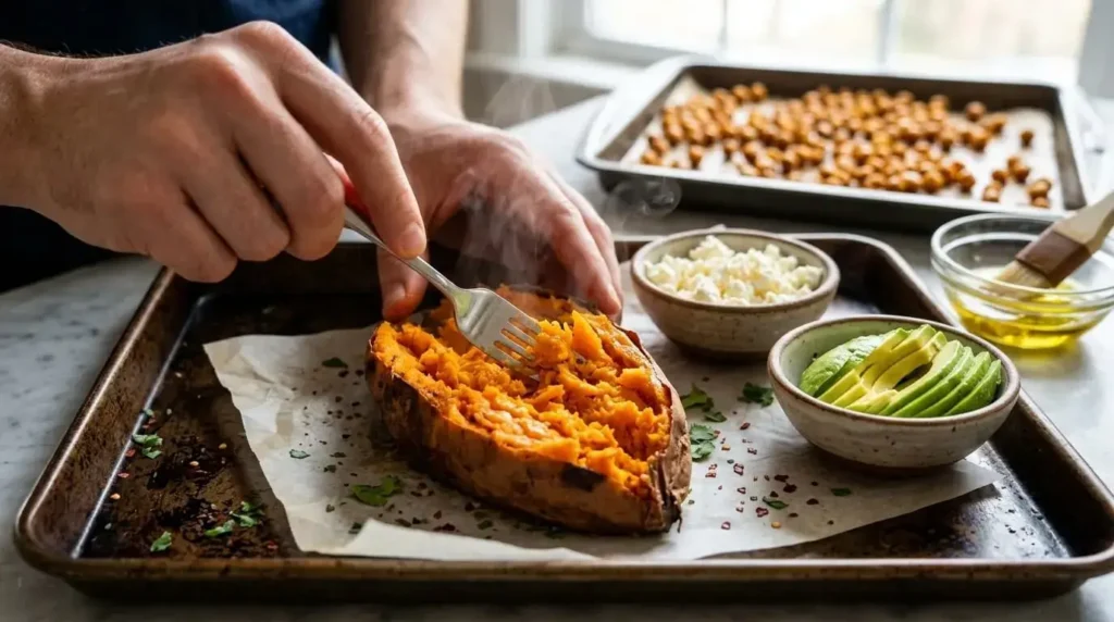 Easy Hot Honey Crispy Chickpea Sweet Potato Boat Recipe - Easy ...